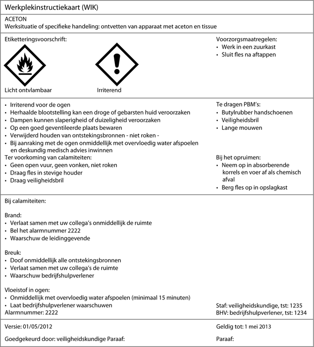 Voorbeelddocument Werkplekinstructiekaart (WIK)